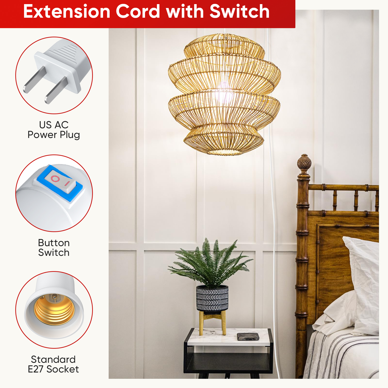 Mitsushi 2M/3M/5M/8M/10M LED Light Bulb Extension Socket E27 bulb lamp ...