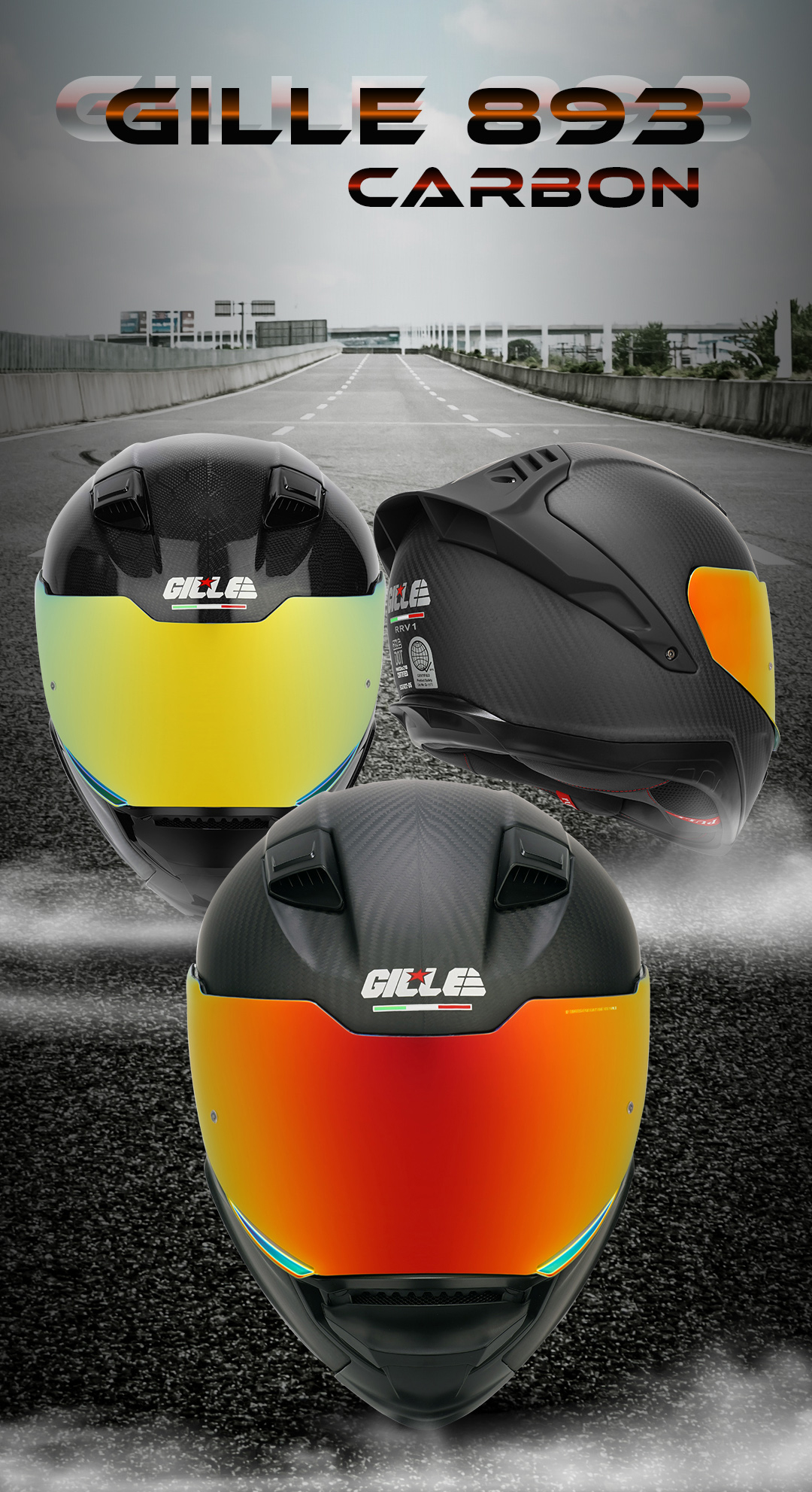 Gille Helmet 893 CARBON Motorcycle Helmet Full Face Single Visor With ...