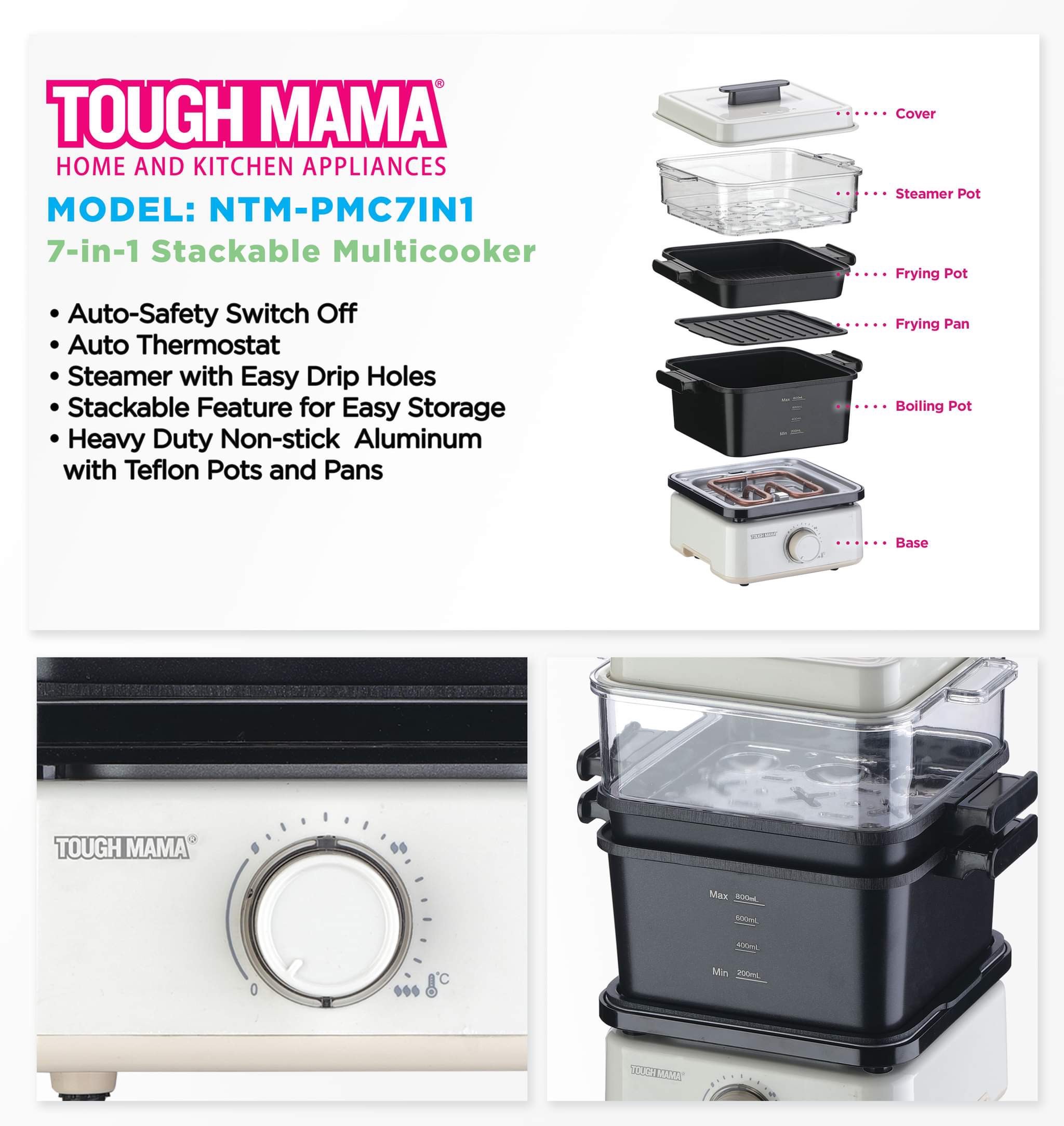 Tough Mama NTM-PMC7IN1 Stackable Multicooker Heavy Duty Minimalist ...