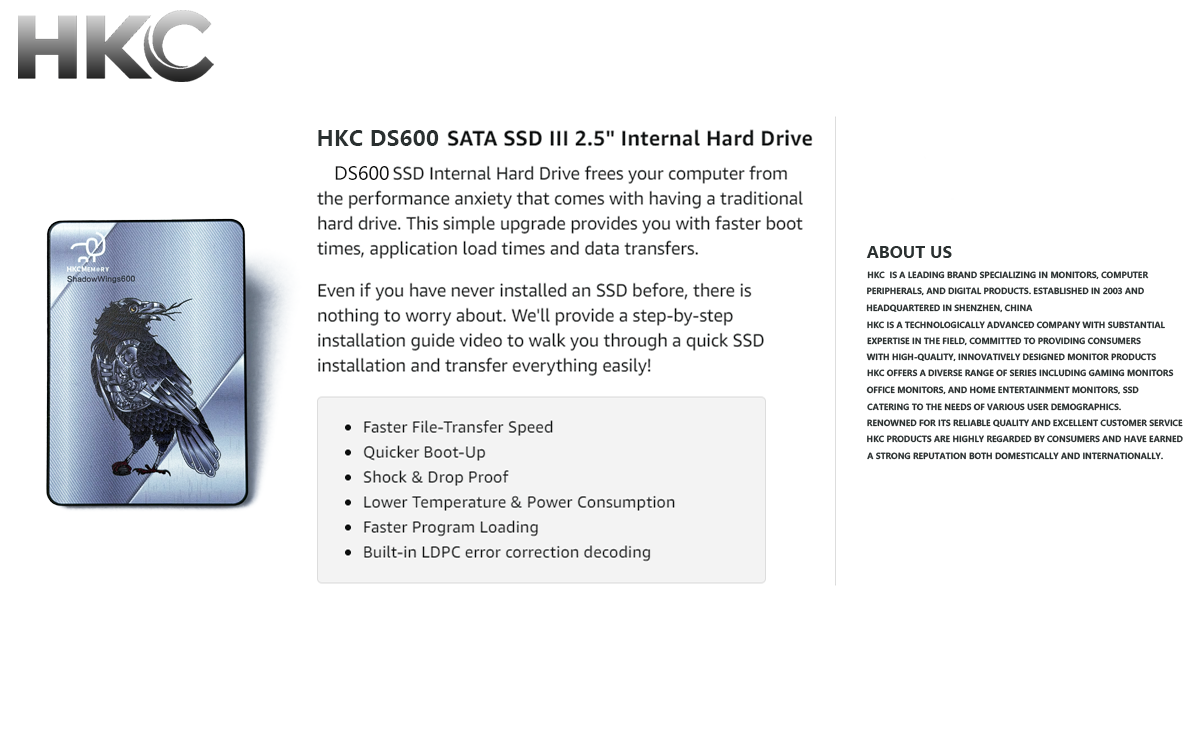 HKC 2.5" SSD 128GB/256GB/512GB/1TB SATA III 3D NAND Internal Solid ...