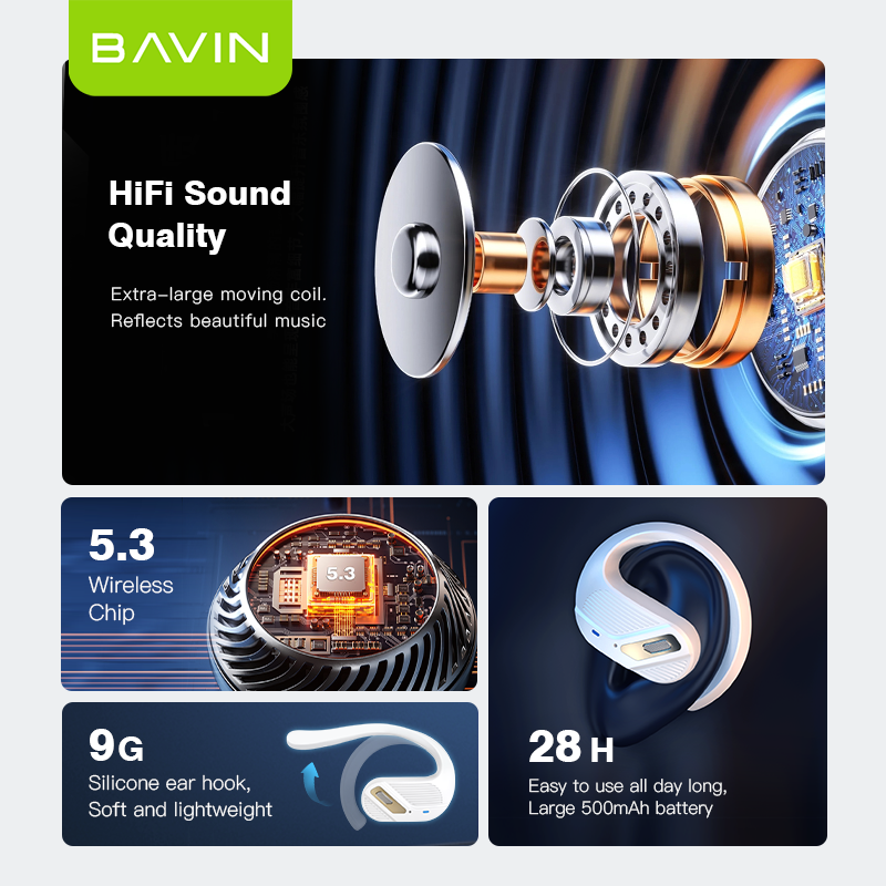 BAVIN BA69 TWS Bluetooth Open Ear Headset Bluetooth Wireless Earphones ...