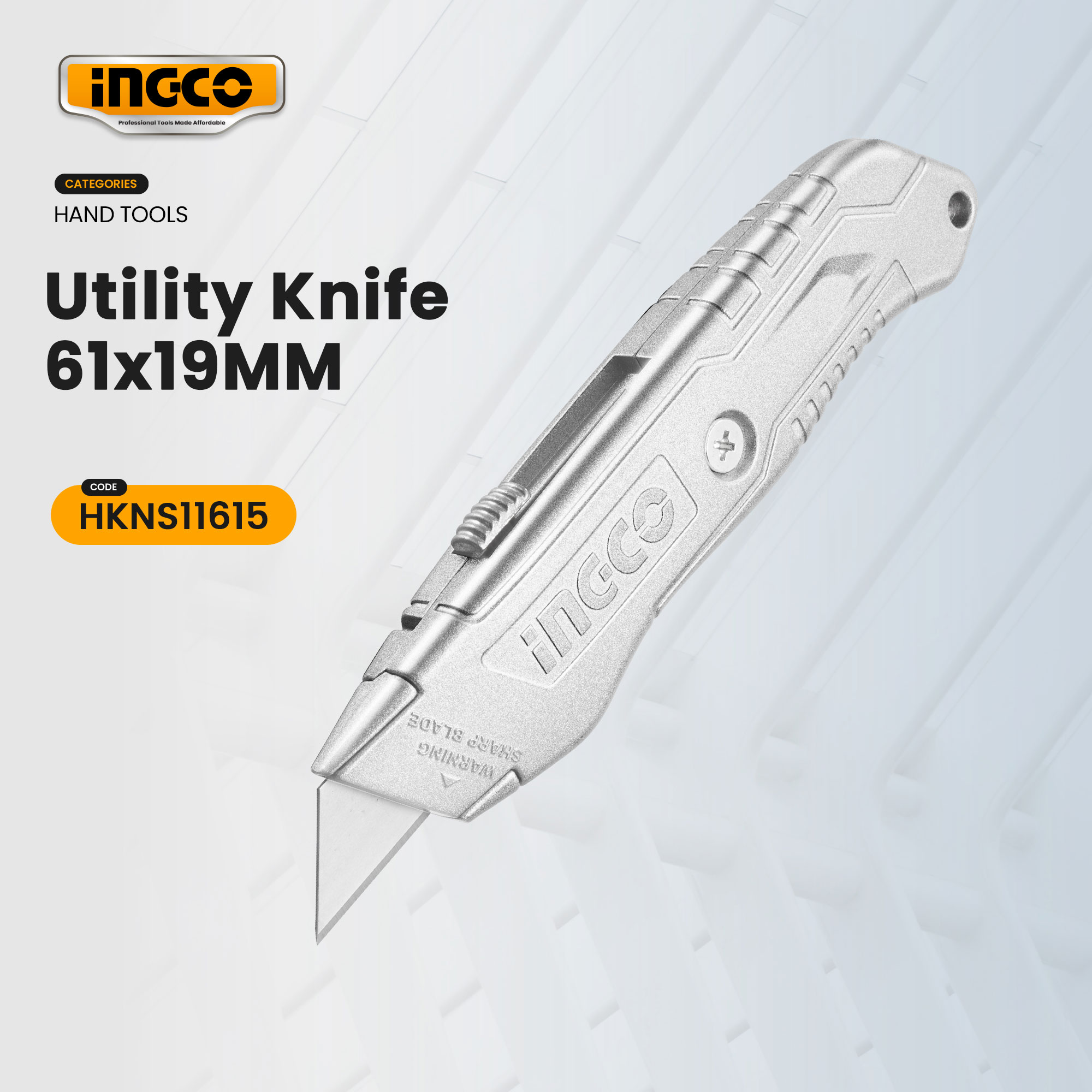 Ingco Aluminium Alloy Body Utility Knife With 1 pcs SK5 Blade HKNS11615 ...