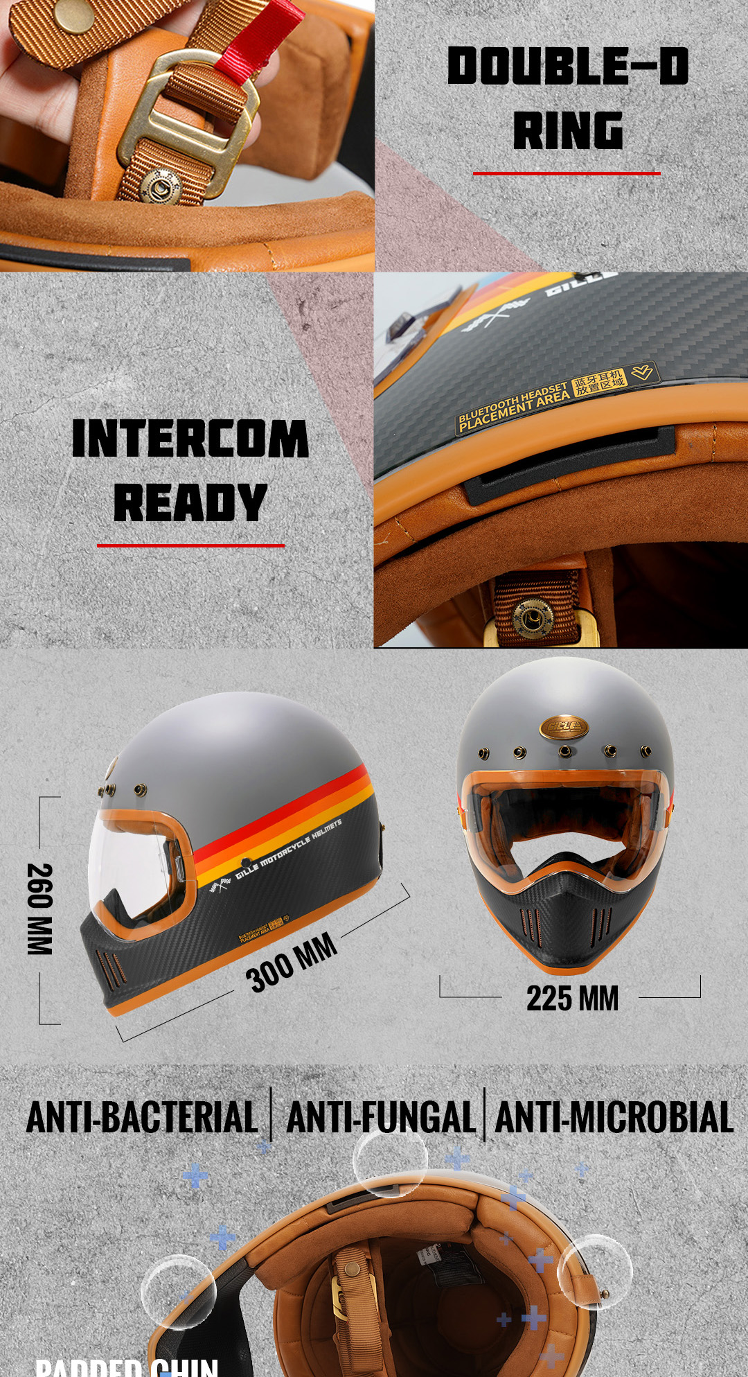 Gille Helmet AF10 CARBON SR-NEO RETRO Motorcycle Helmet Full Face Dual ...