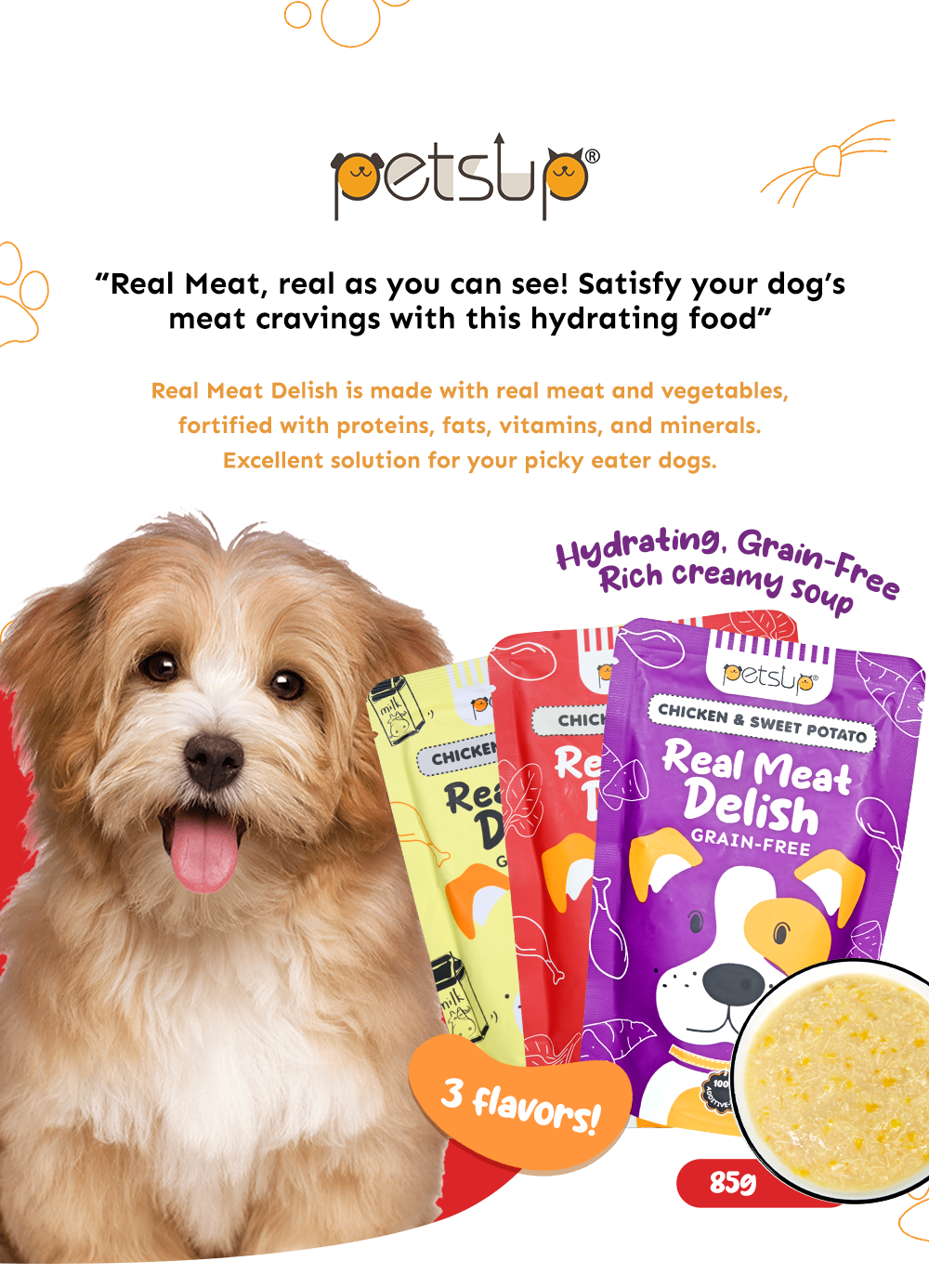 Petsup 85g Dog Wet Food Chicken Goat Milk Spinach Sweet Potato Real Meat Delish Dog Food For ...