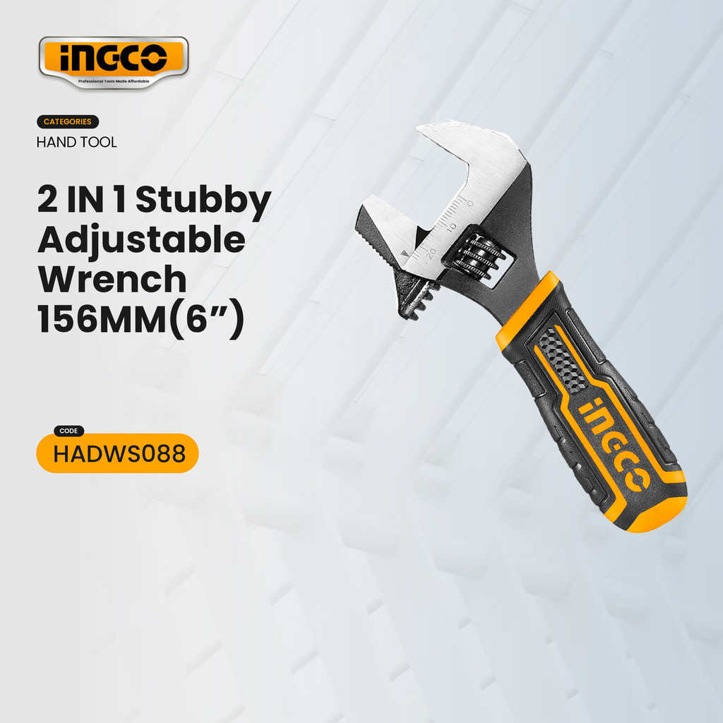 Ingco 2in1 6 Inch 156mm Stubby Adjustable Wrench and Pipe Function Hand ...