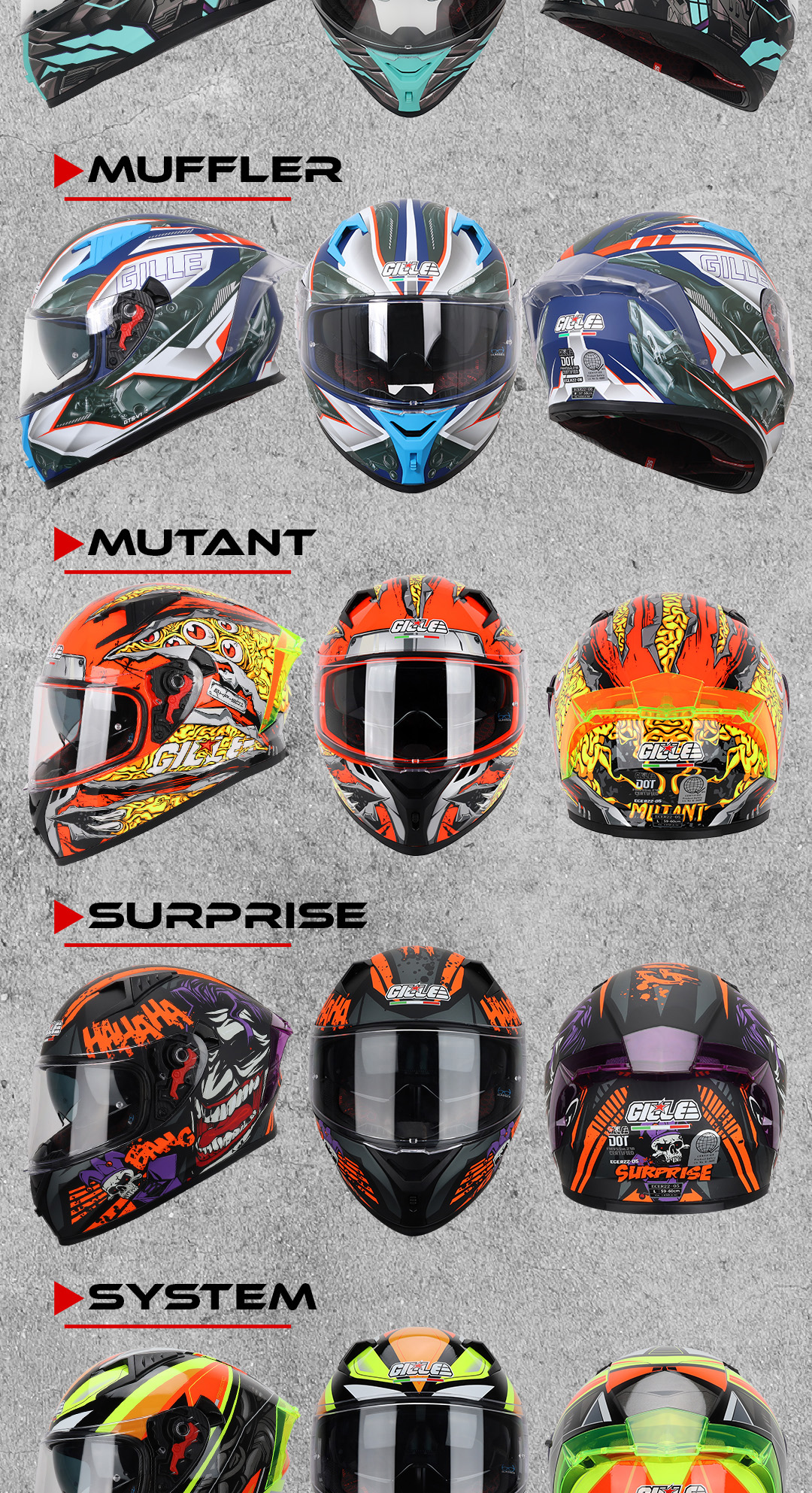 Gille Helmet 135 GTS V1 SLIFER Motorcycle Helmet Full Face Dual Visor ...