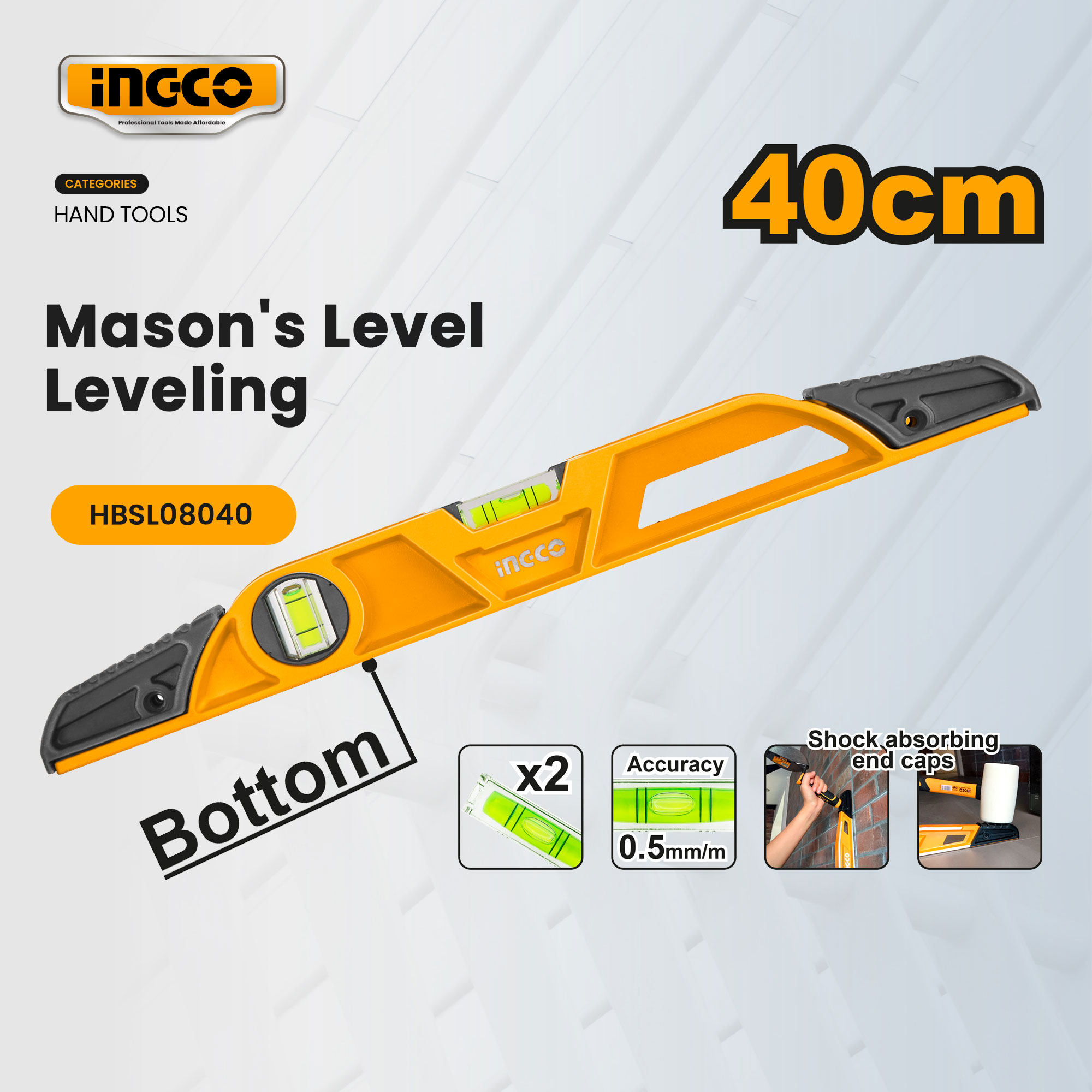 INGCO Mason's Level 24.5cm / 40cm Aluminum Leveling Tool SOLD PER PIECE ...