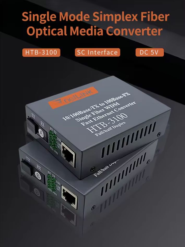 HTB-3100A/B 25KM 10/100Mbps Fiber Type Single Mode Transmission Stable ...
