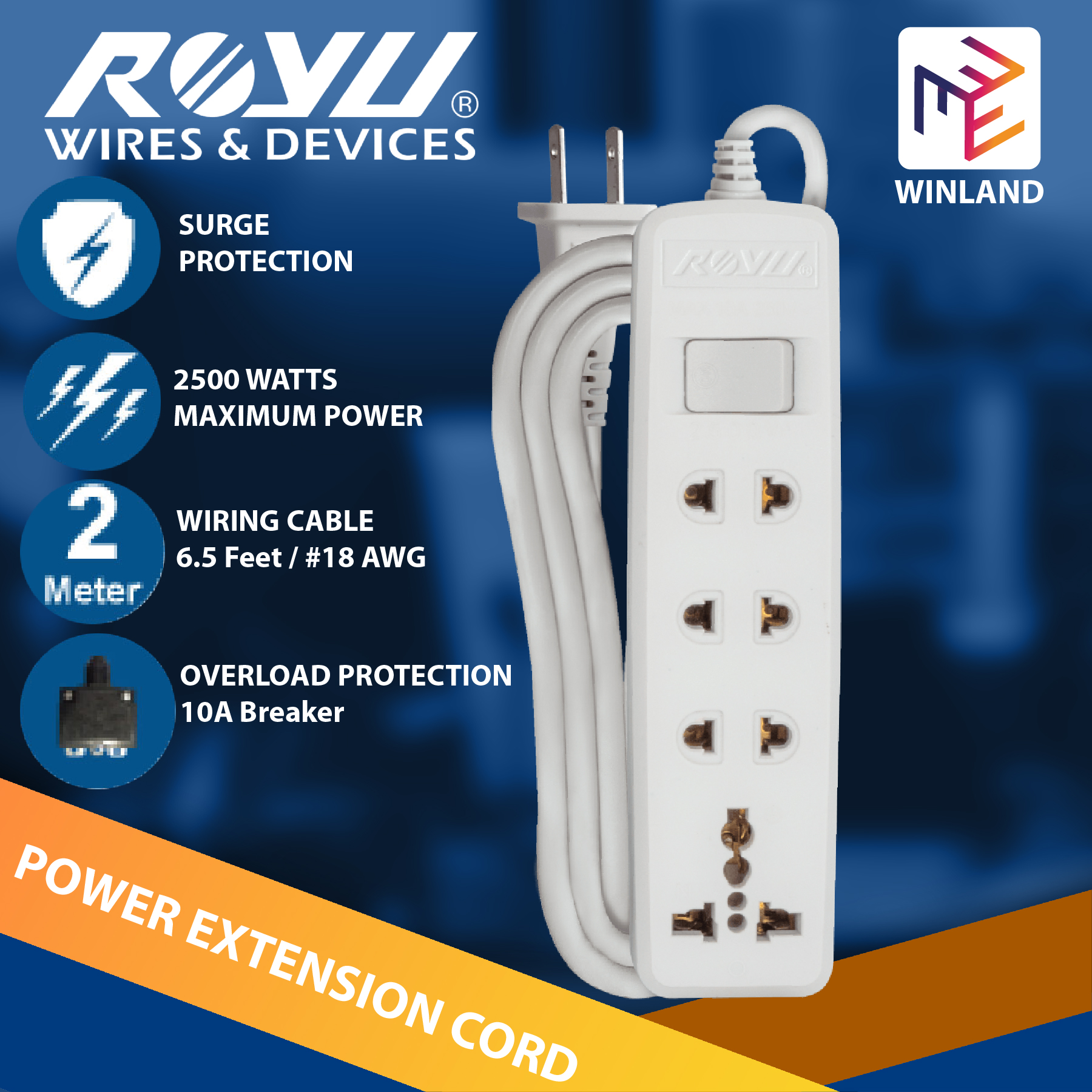 Royu by Winland Power Extension Cord Universal Extension Cord with ...