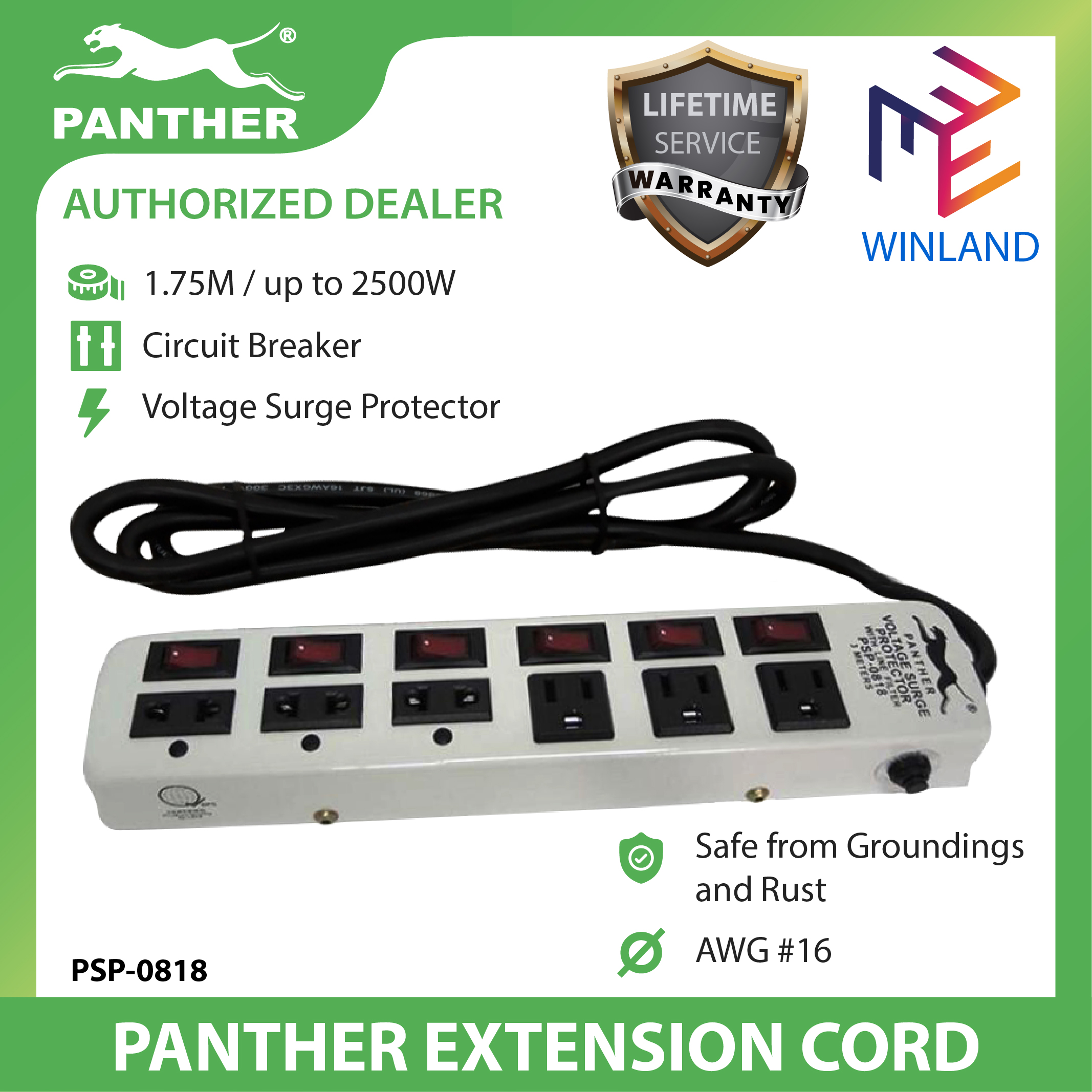 Panther by Winland Extension Cable Wire Cord Outlet w/ Voltage Surge ...