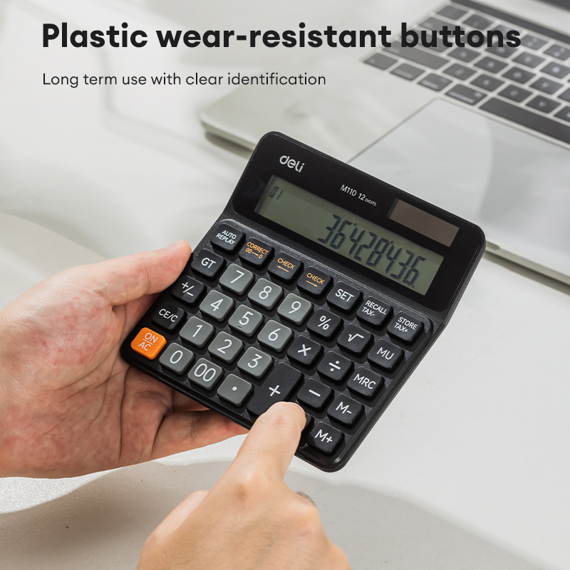 Deli 12 Digits Big Display Solar Desktop Electronic Calculator for School&Office (With Battery ...