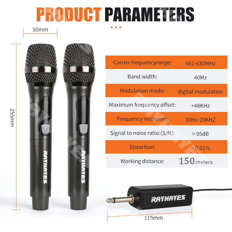 Rayhayes Professional Microphone Wireless Rechargeable UHF Lithium ...