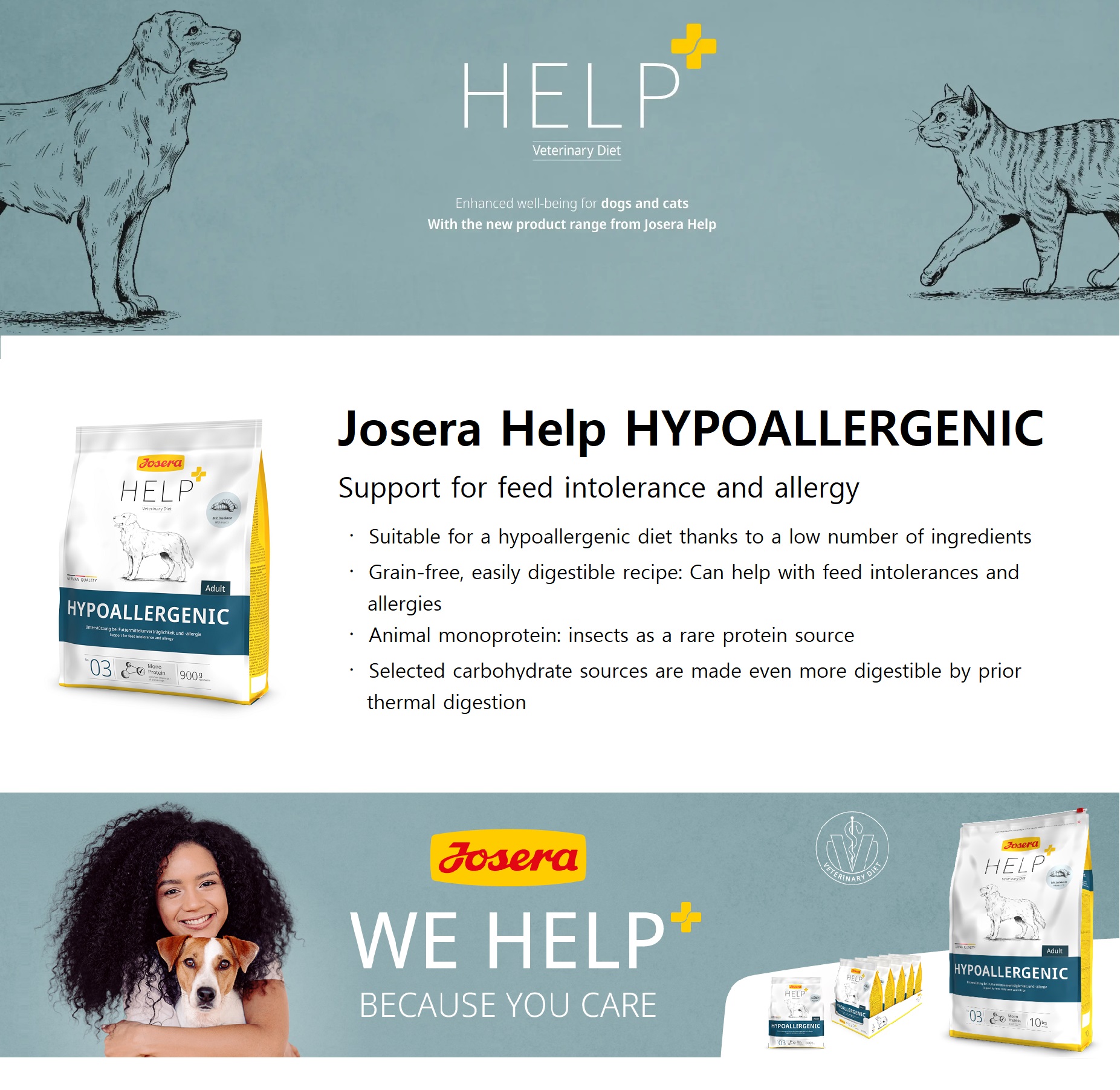 JOSERA HELP Hypoallergenic Dog Food Dry (900g) | Support for Feed ...