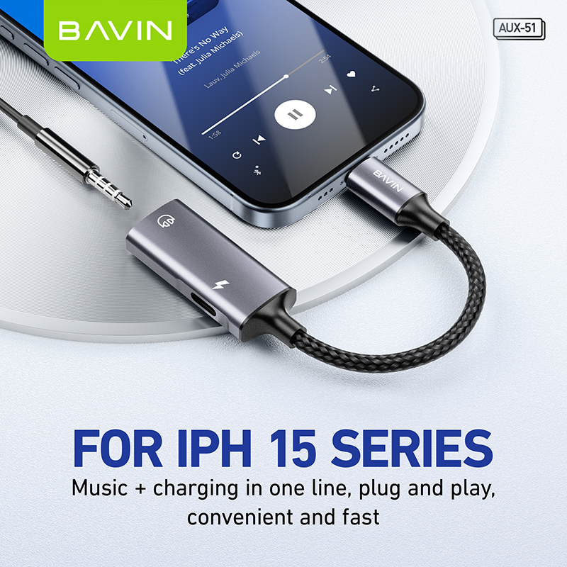 BAVIN AUX51 USB-C Adapter Splitter TYPE-C+3.5mm Jack Audio & Charger ...