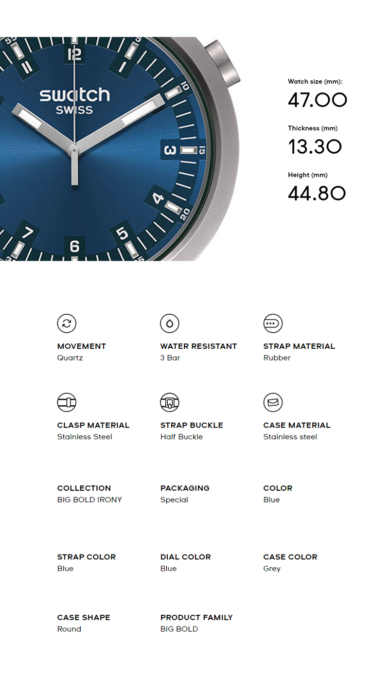Swatch Big Bold Irony Indigo Hour SB07S102 Blue Rubber Strap Watch ...