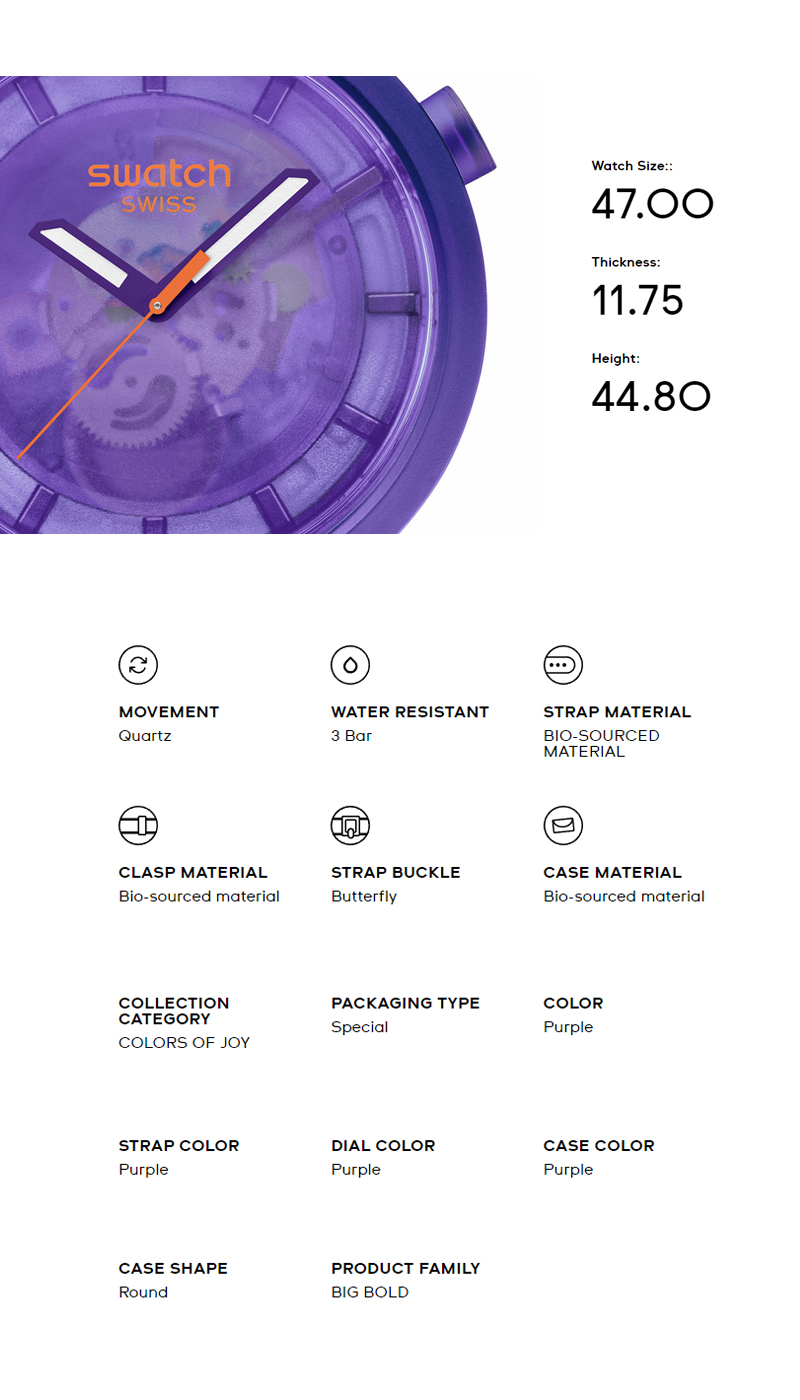 Swatch Big Bold Colors of Joy PURPLE JOY SB05V103 Purple Biosourced ...