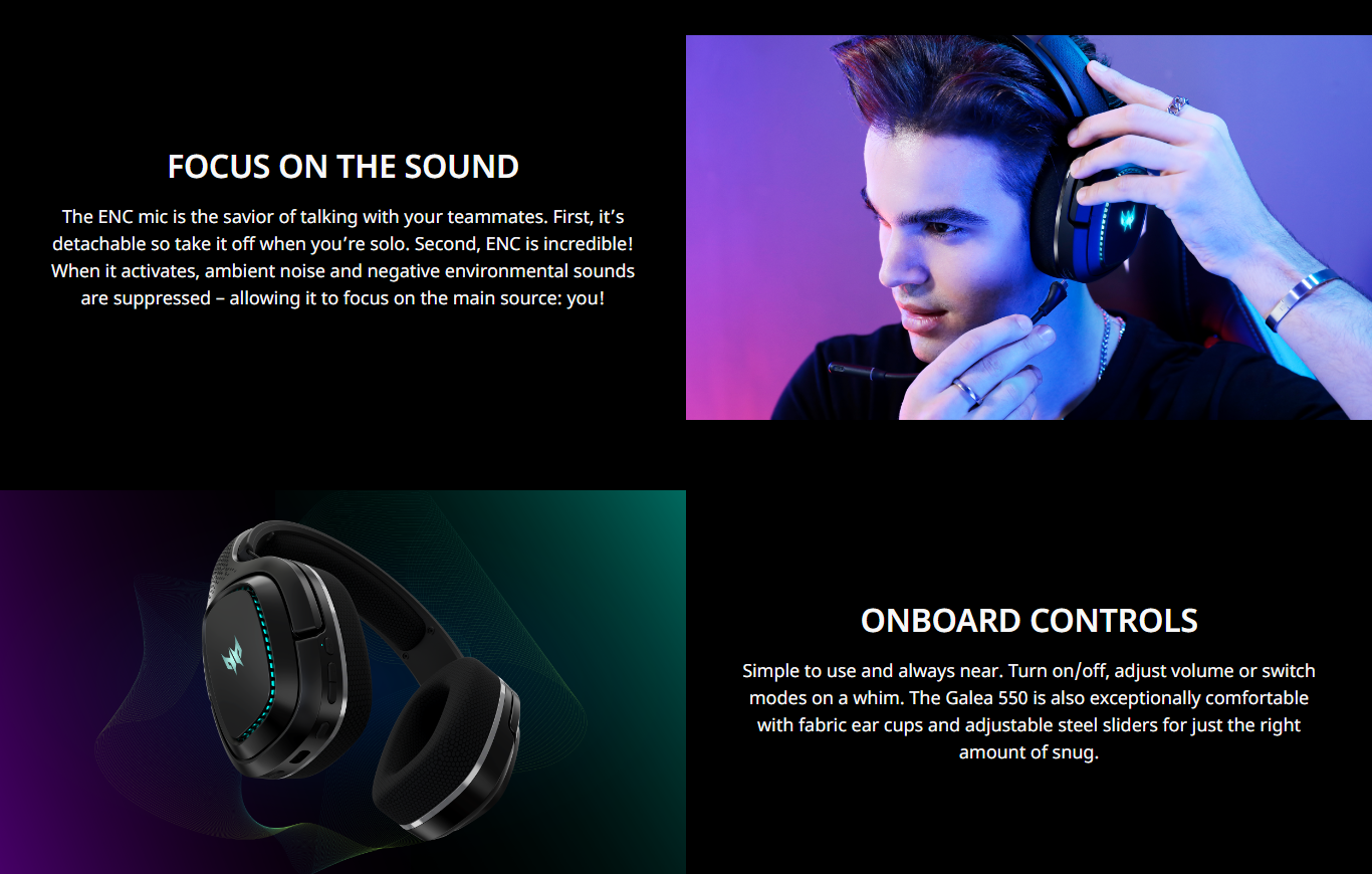 Acer Predator Galea 550 Virtual Surround Sound Omni-Directional Mic ...