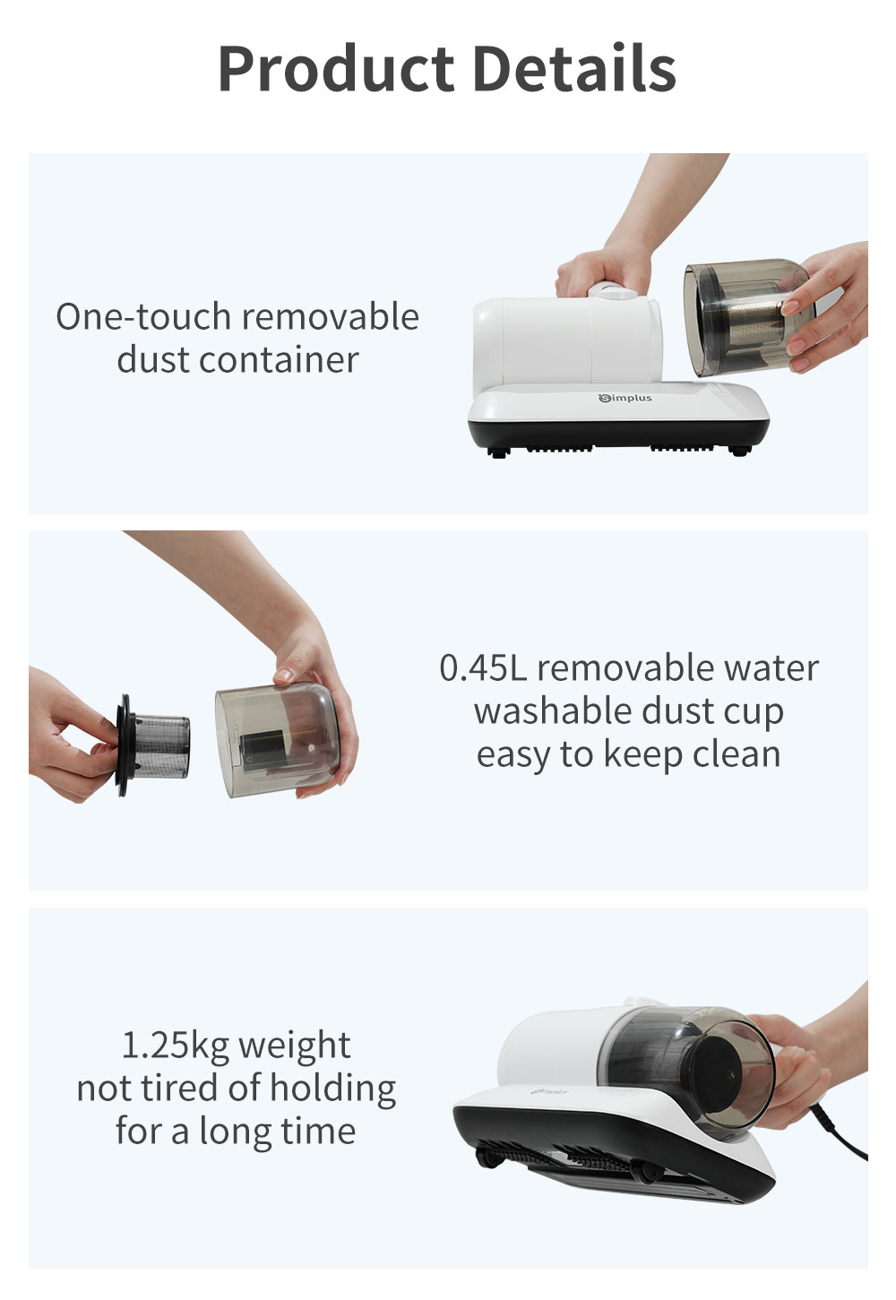Simplus Dust Mite Vacuum Cleaner For Bed and Sofa With 3-Stage ...