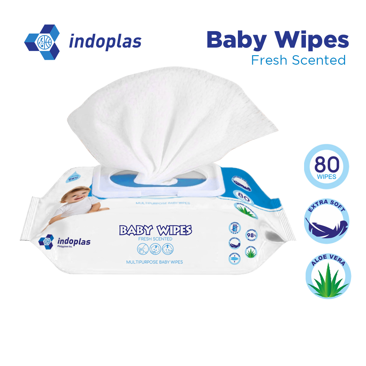Indoplas Antibacterial Disinfectant Baby Wipes 80 Tender sheets pack of ...