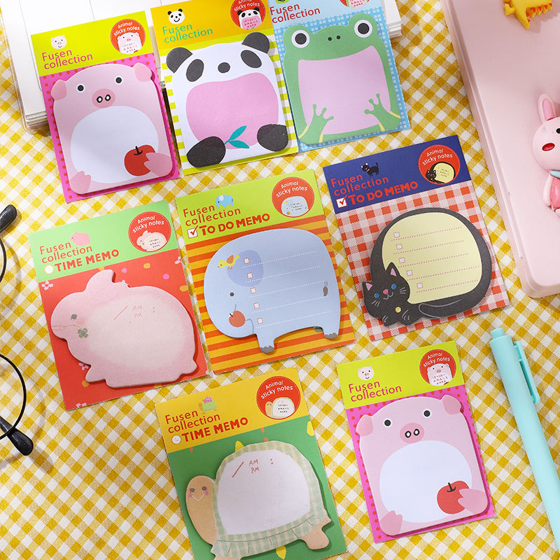 JH 20 Sheets Sticky Notes Kawaii Animal Time Record Notes Cute Sticky ...