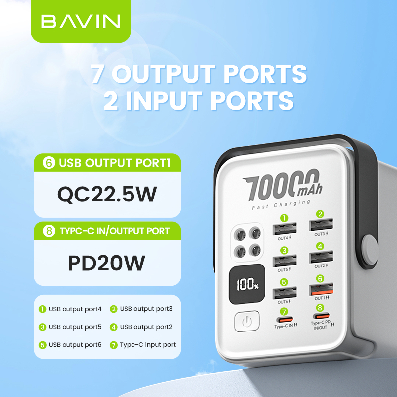 BAVIN PC1062 70000mAh Fast Charging Power Bank QC 3.0 22.5W + PD 20W w ...