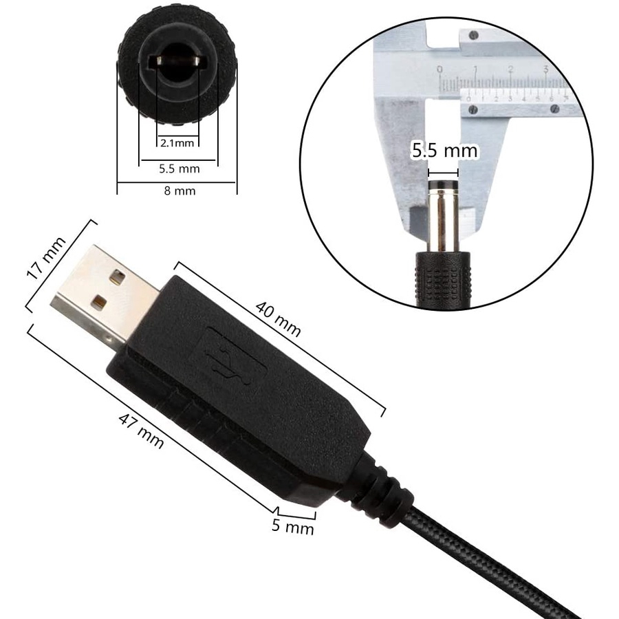 1M DC 5V to 12V USB Cable WiFi to Powerbank Connector Boost Converter ...