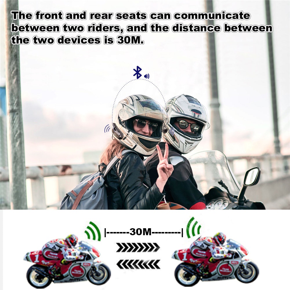 BT12 Bluetooth Waterproof Headset Bass Sound Noise Reduction Motorcycle ...