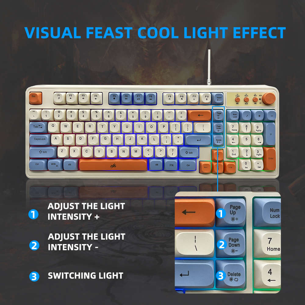 Zeus® K77 98 Keys Wired Gaming Keyboard USB Mechanical Feel With Volume Knob Control Media ...