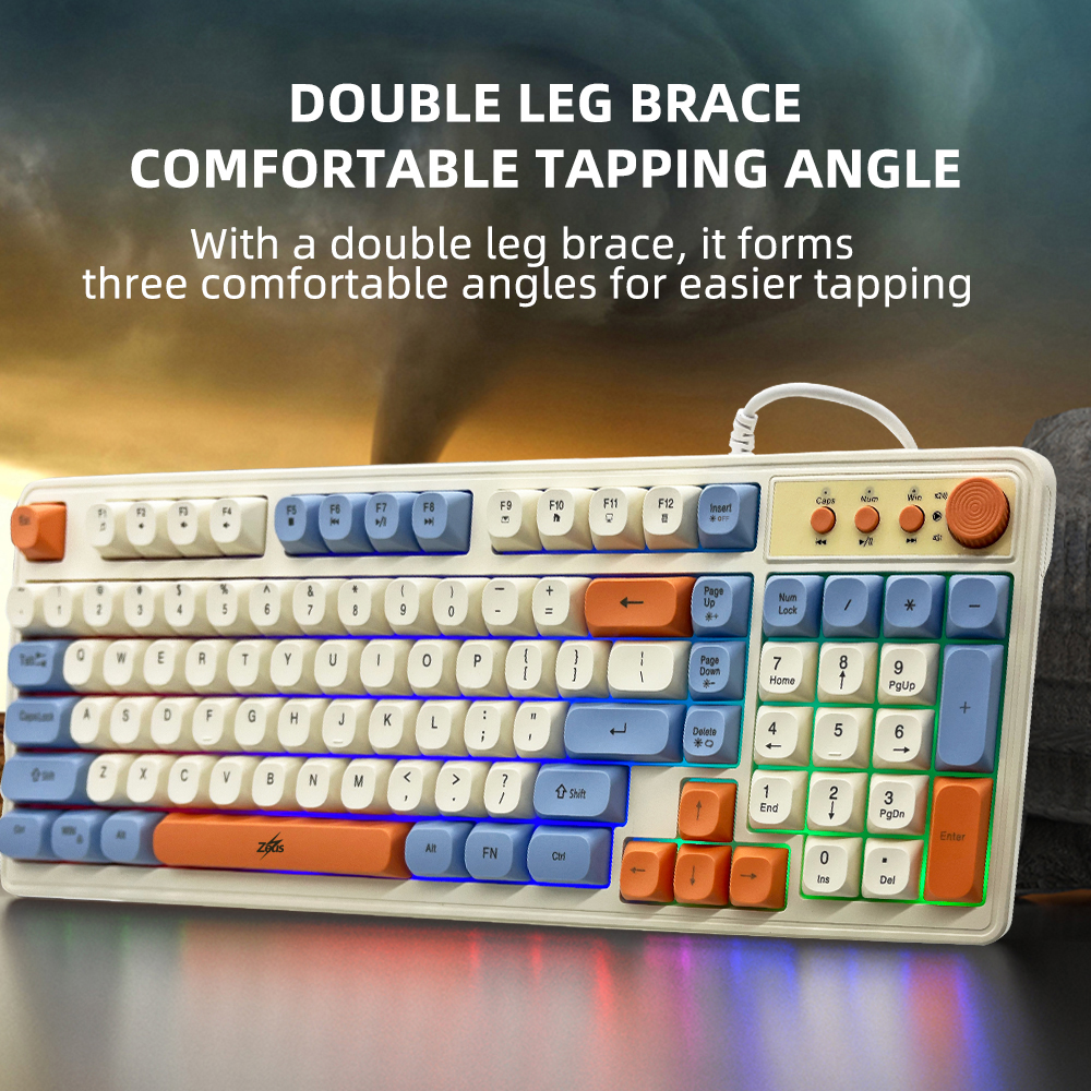 Zeus® K77 98 Keys Wired Gaming Keyboard USB Mechanical Feel With Volume Knob Control Media ...