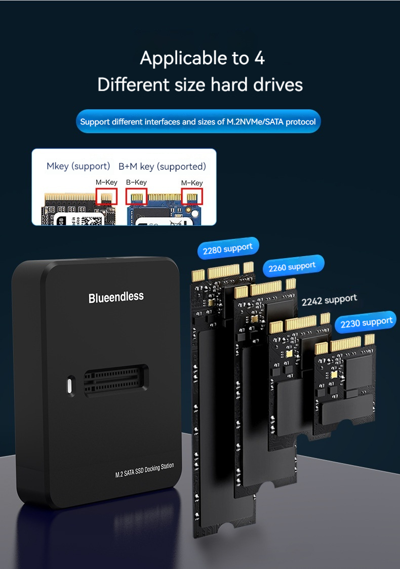 M2 SSD Case NVMe/SATA Enclosure 10Gbps HDD Docking Station M.2 Base Adapter NVMe SSD Dual ...