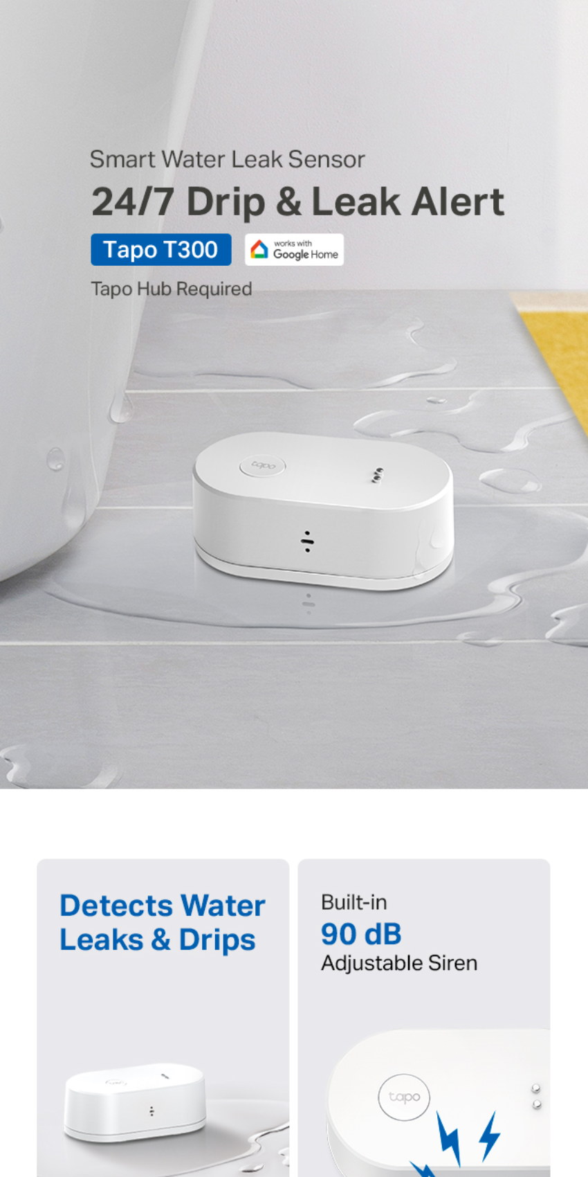 TP-Link | Tapo T300 | Smart Water Leak Sensor Detector | Waterproof ...