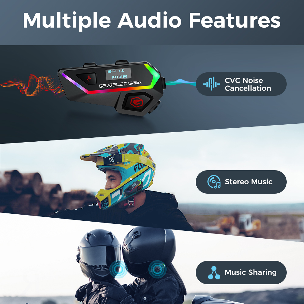 GEARELEC G-Max Group Of 6 Wireless Intercom Bluetooth Helmet Motorcycle ...