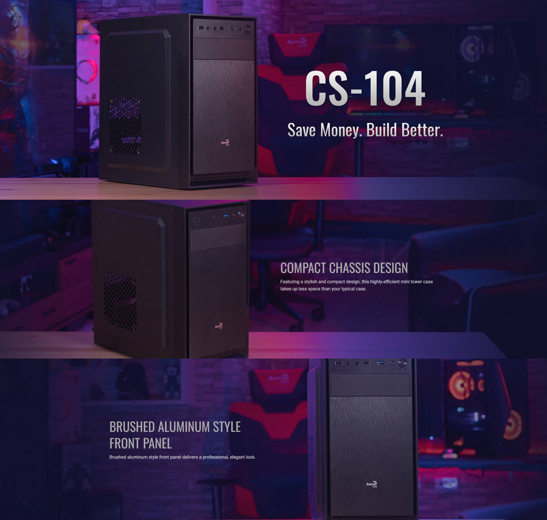 AeroCool CS-104 Micro ATX Mini Tower Chassis Desktop PC Case with Power ...