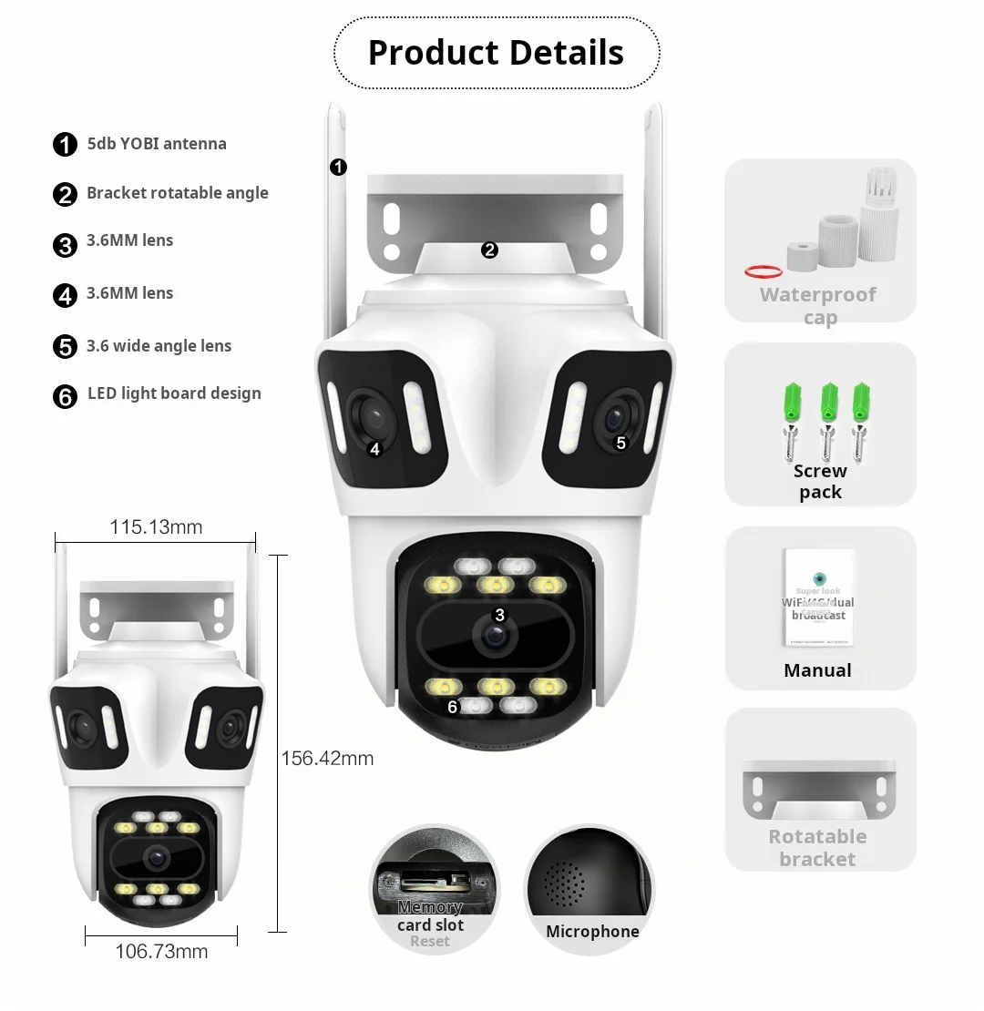 ICSEE R15 Three Lens Three Frame 6x Zoom 360° Auto Tracking Outdoor ...