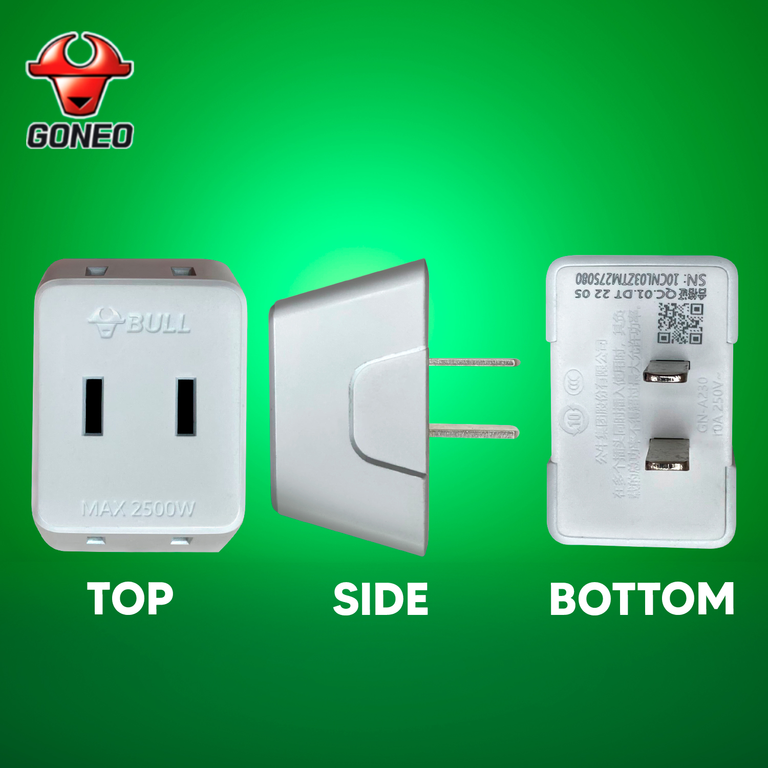 Bull A230 High Quality Travel Adapter Plug, ABS Plastic 3 Gang Plug Fire Proof Resistant ...