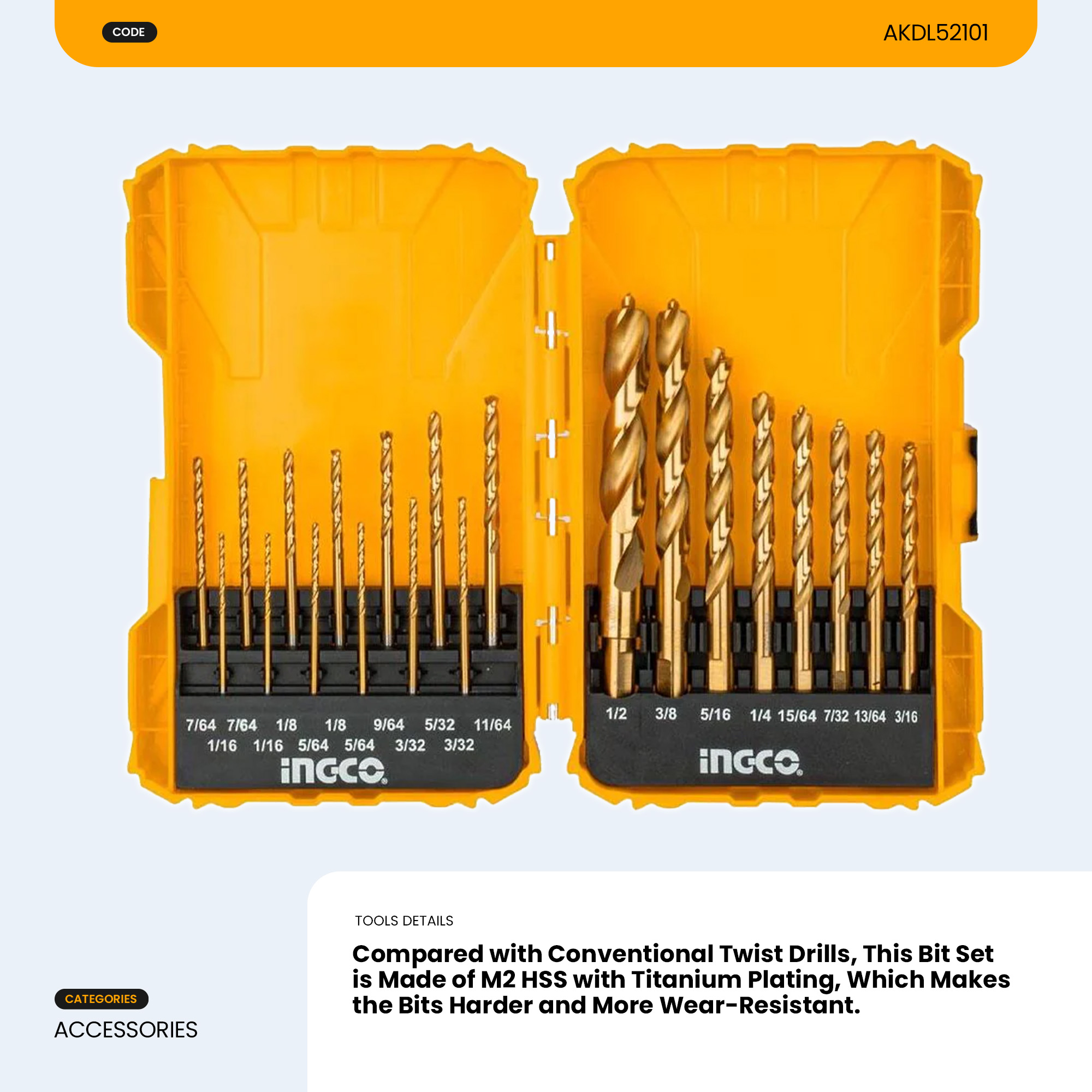 Ingco 21 Pcs Titanium Drill Bit Set CP for DIY Wood Working AKDL52101 ...