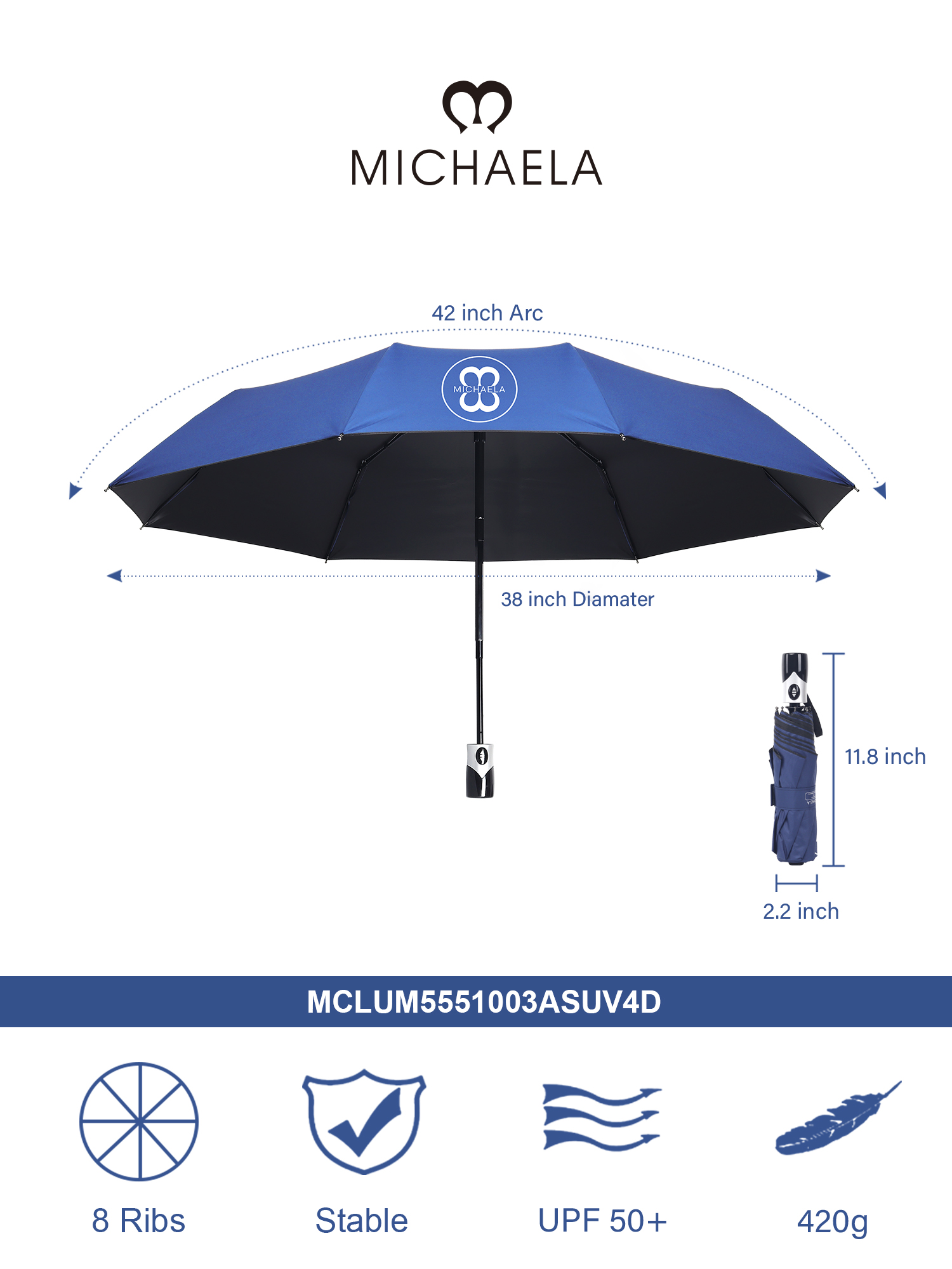 MICHAELA Safe Lock Automatic Umbrella UPF 50 Windproof for Heavy Rain ...