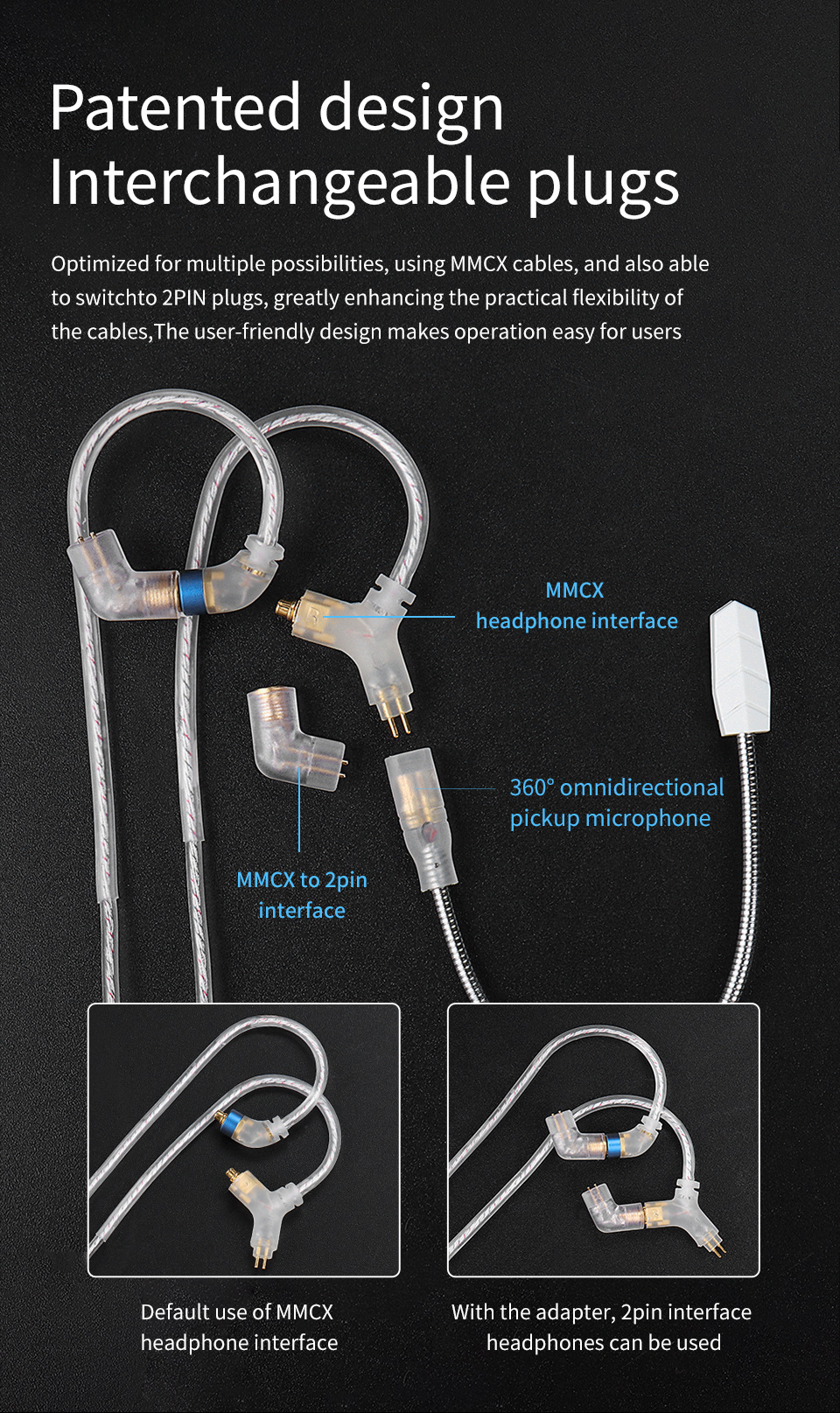 QKZ Q7 MAX Earphone Cable MMCX 2Pin Upgraded Silver-plated Wire 3.5mm/2 ...