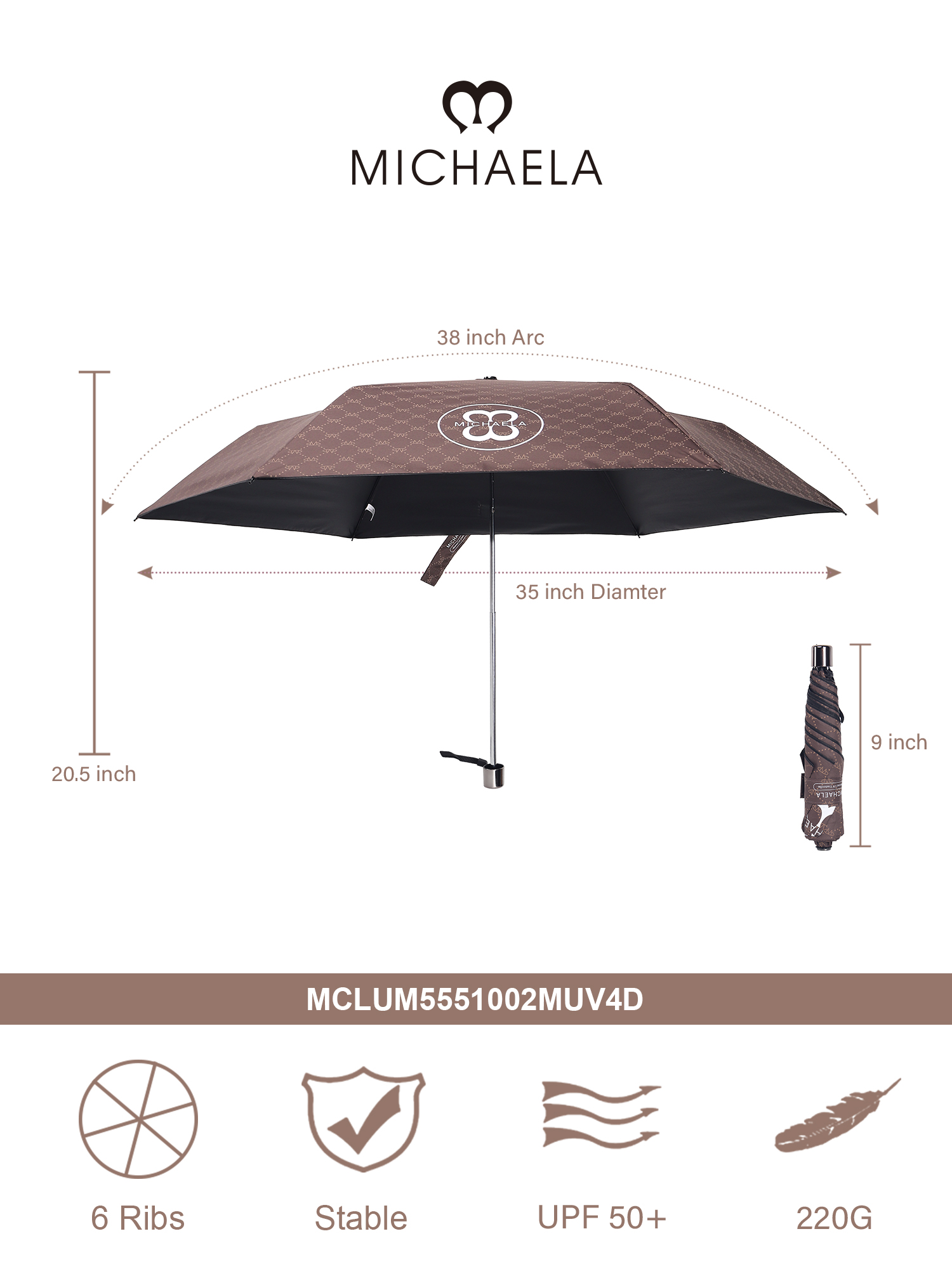 MICHAELA Sun/Rain Protect Umbrella Manual Open 3Fold Compact Quality ...