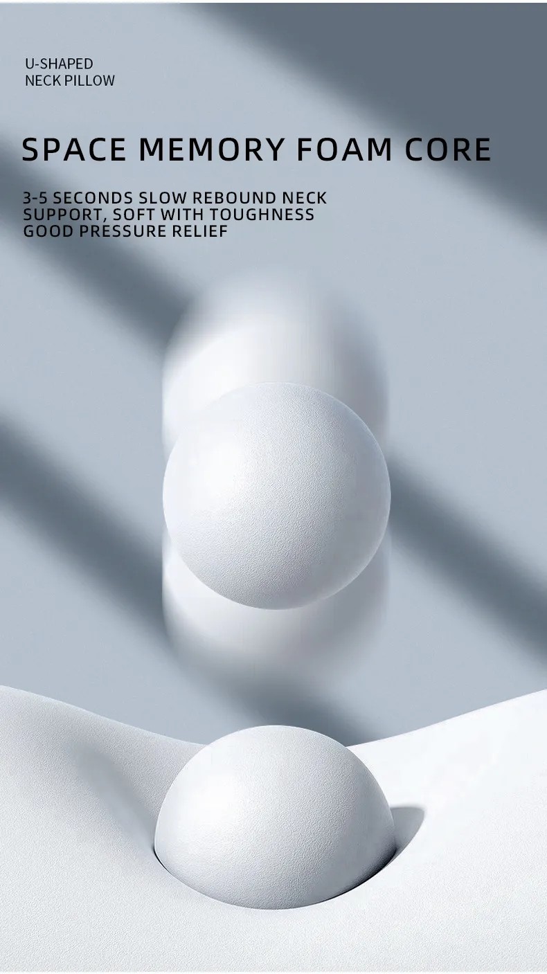 Memory Sponge Travel U-Shaped Pillow Portable Velcro Adjustable Size ...