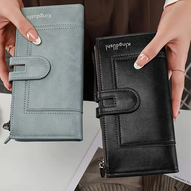 Double Zipper Long Wallet, Foldable PU Leather Coin Purse, Multi Card ...