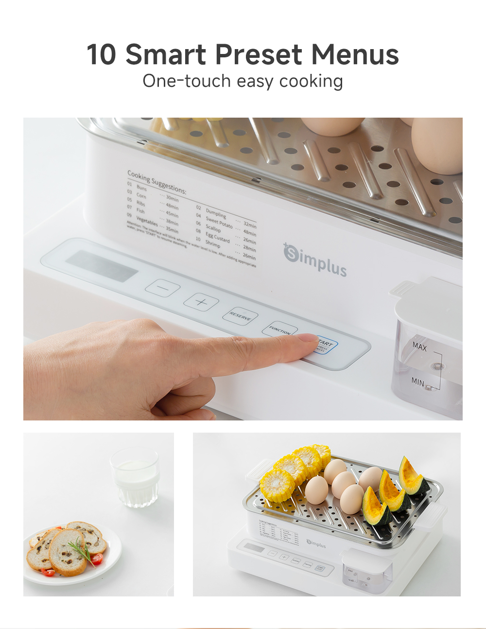 Simplus Electric Food Steamer 3 Tier 21L Large Capacity 1300W ...