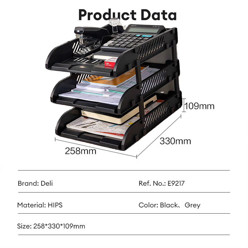 Deli 3-Layer Desk File Organizer Paper Magazine Document Tray Office ...