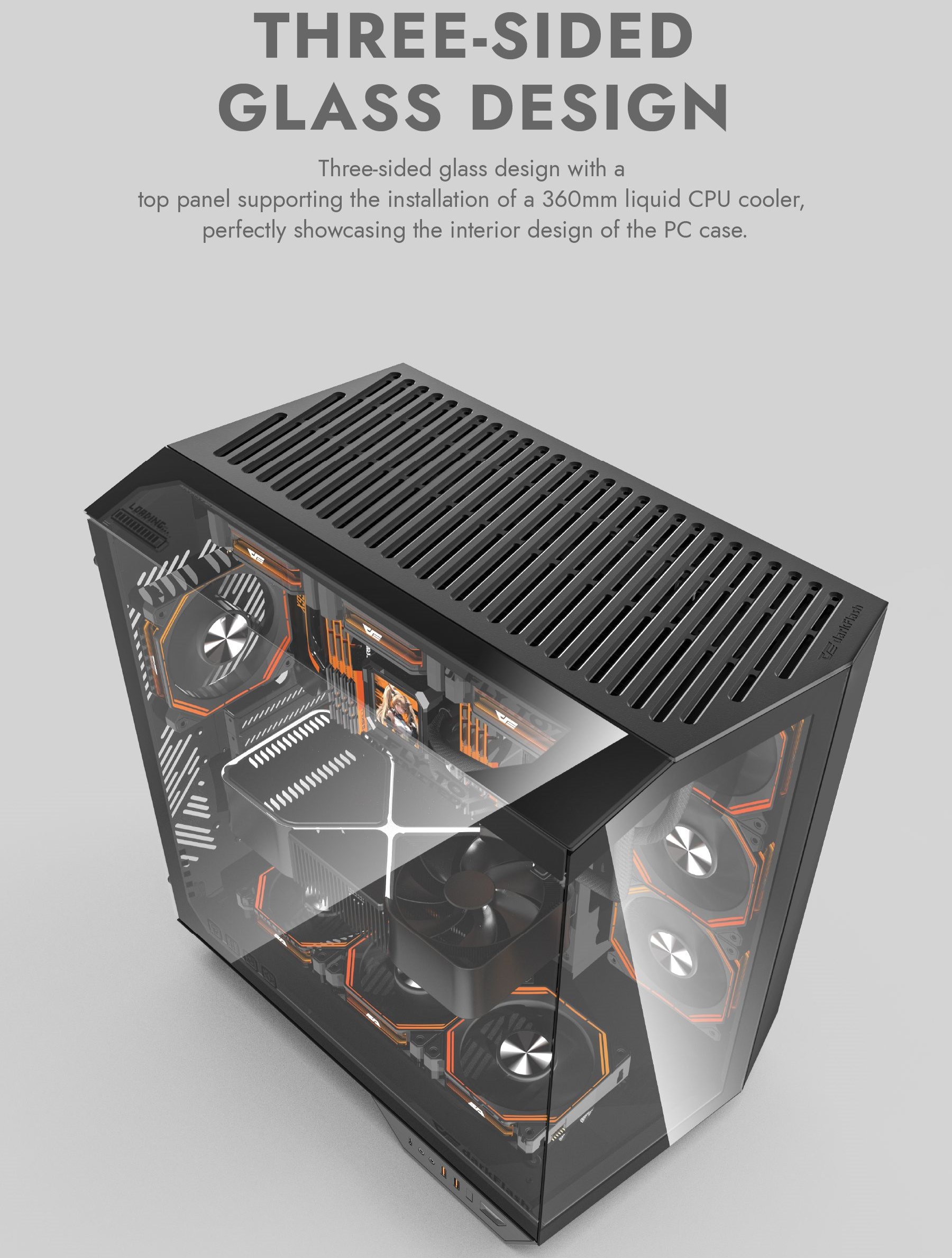 darkFlash Computer PC Case DY470 ATX Three-side Glass Panel Tempered ...