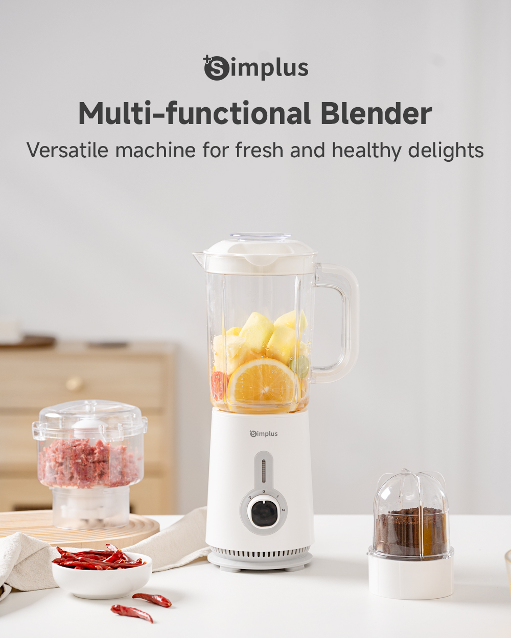 INSSA X Simplus Blender 3 in 1 Food Processor Juicer Meat Grinder 3 Cups(1250ml+500ml+300ml) 2 ...