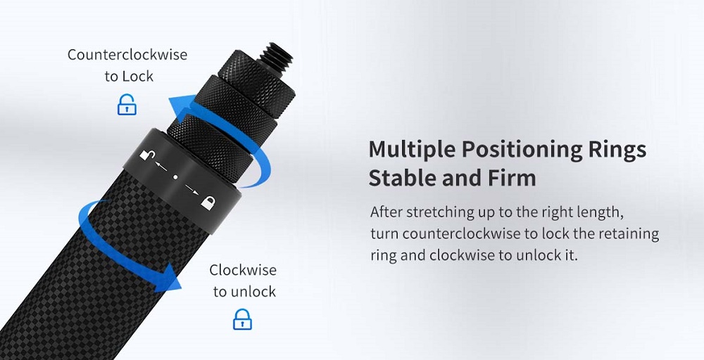 TELESIN 1.16M Carbon Fiber Ultra-Light ExtendabIe Invisible Stick ...