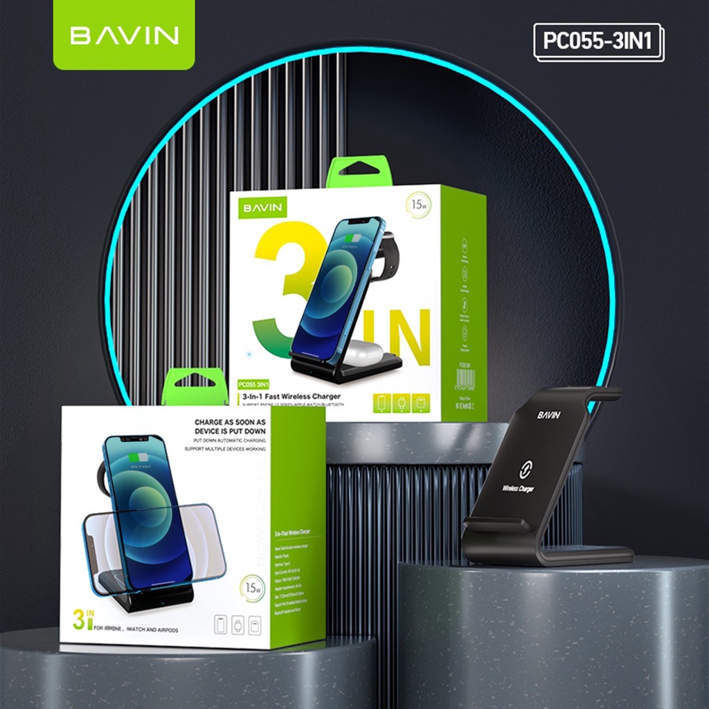 BAVIN PC055 3in1 Multifunctional Phone Stand w/ 15W Wireless Charger ...