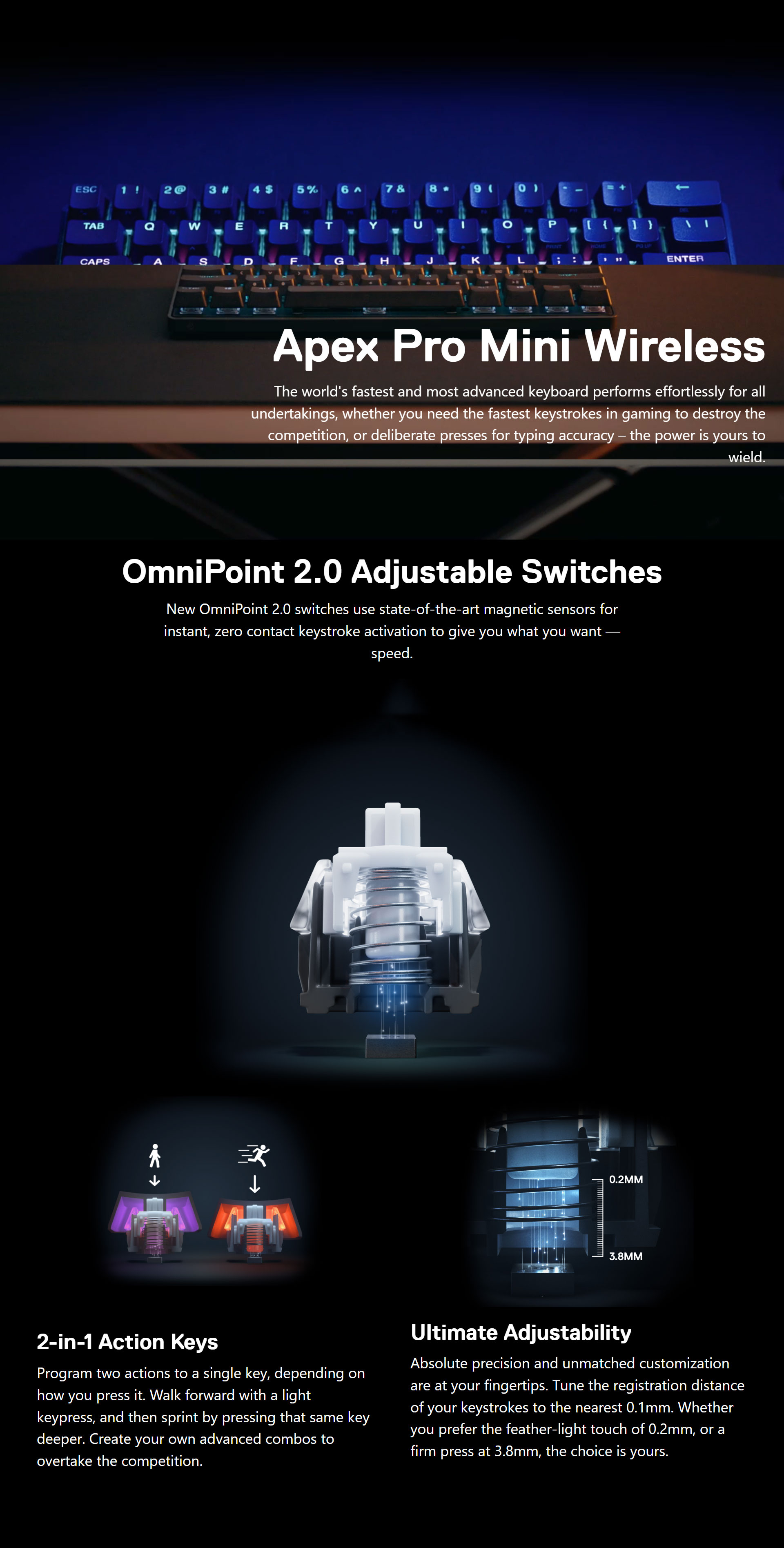 SteelSeries Apex Pro Mini Wireless 2.4 GHz Bluetooth Mechanical Gaming ...