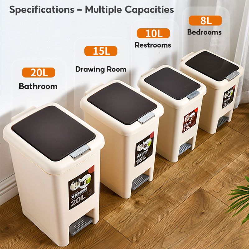 CHIT Multi-Size Pedal Trash Can with Cover Kitchen Press Type Garbage ...