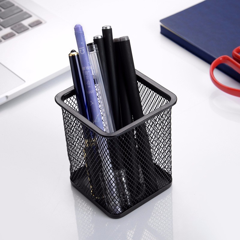 B77【Manila】COD Pen Holder Metal Office Pen Container Black ...